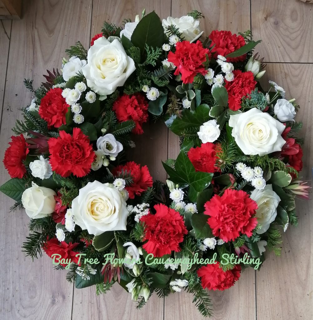 Deluxe Wreath in Red and White - Bay Tree Flowers